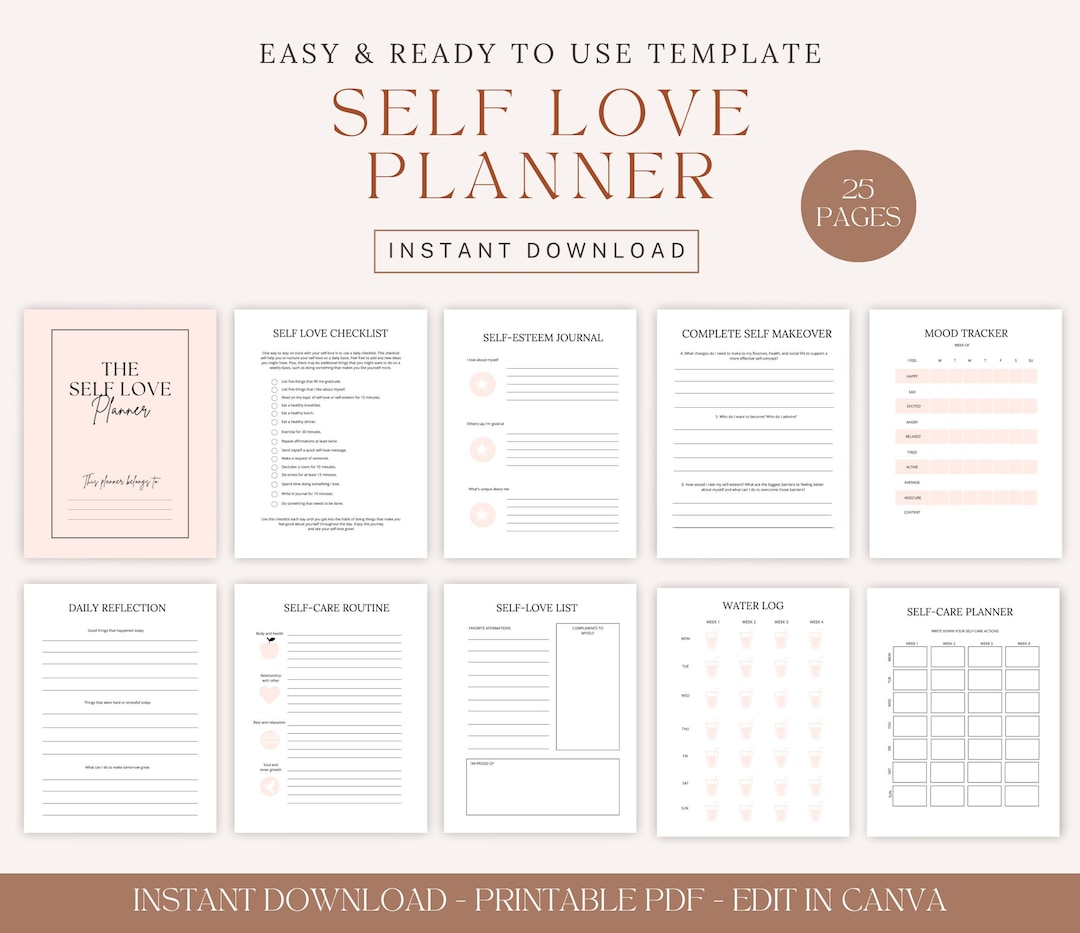 Self Love Planner Printable Download, Self Care Tracker, Journal ...