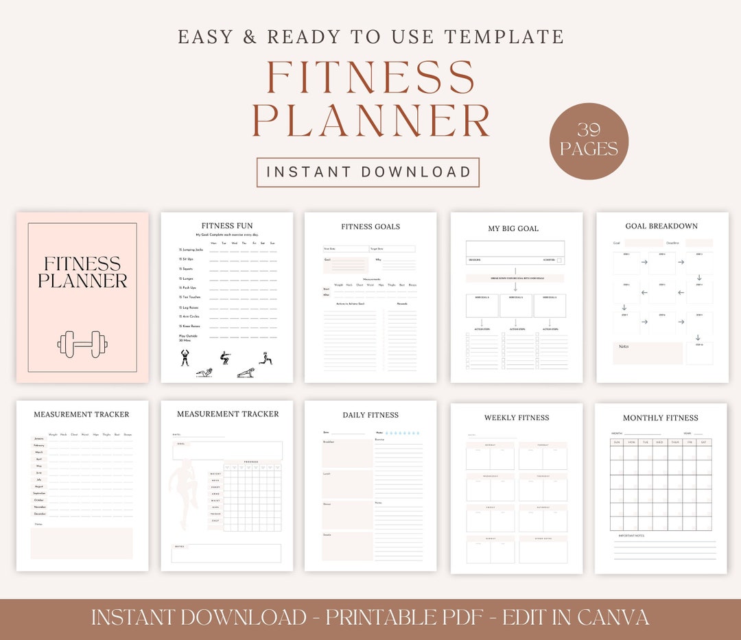 Fitness Planner Downloadable Printable, Weight Loss Tracker, Cardio ...