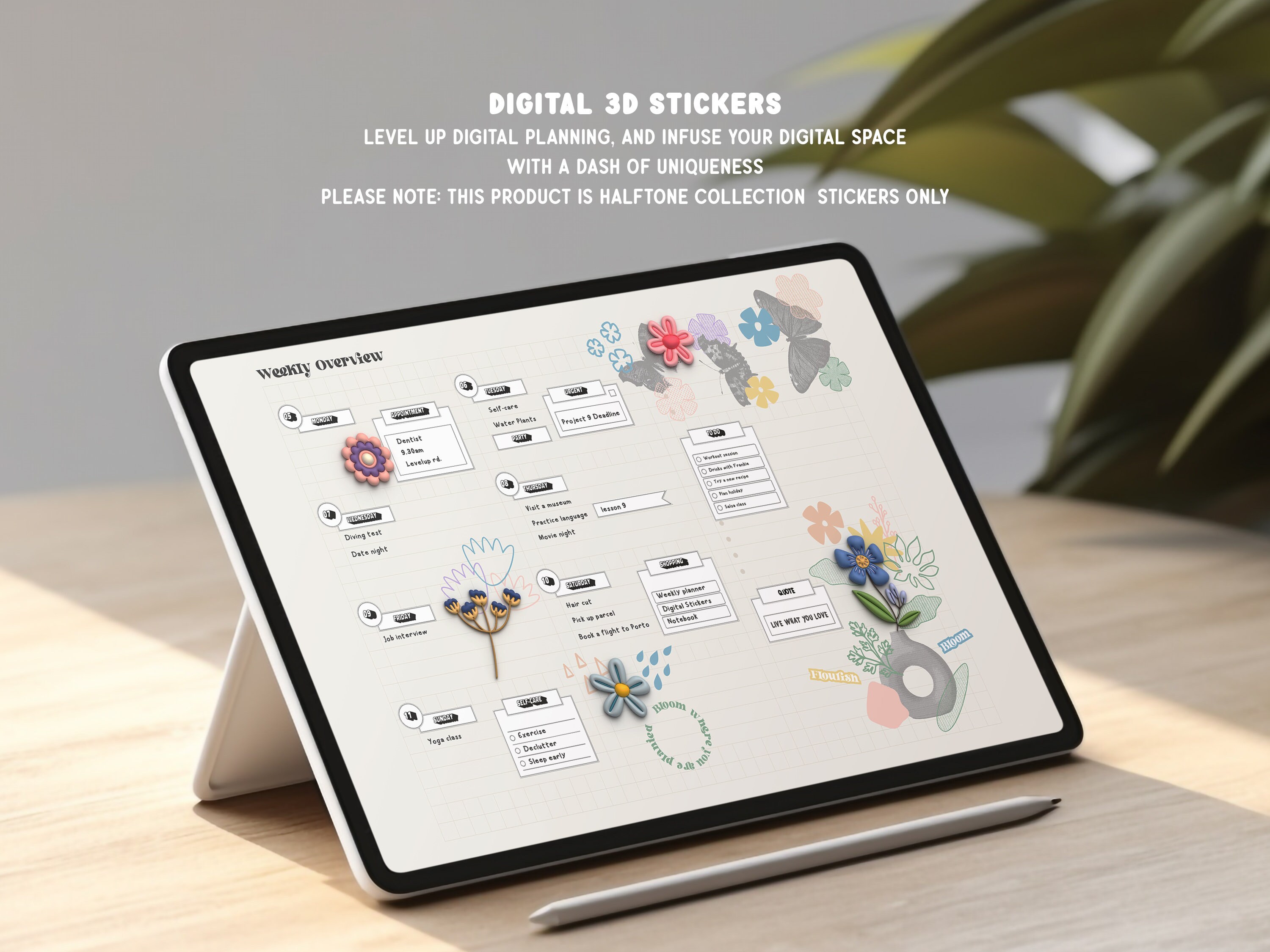 3D Flower Digital Stickers: Cute Puffy Transparent Flower Sticker Book ...