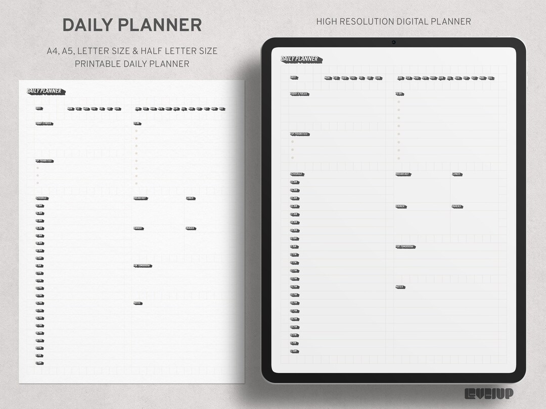 One Page Digital Planner | One Page Printable | Daily Planner | Digital ...