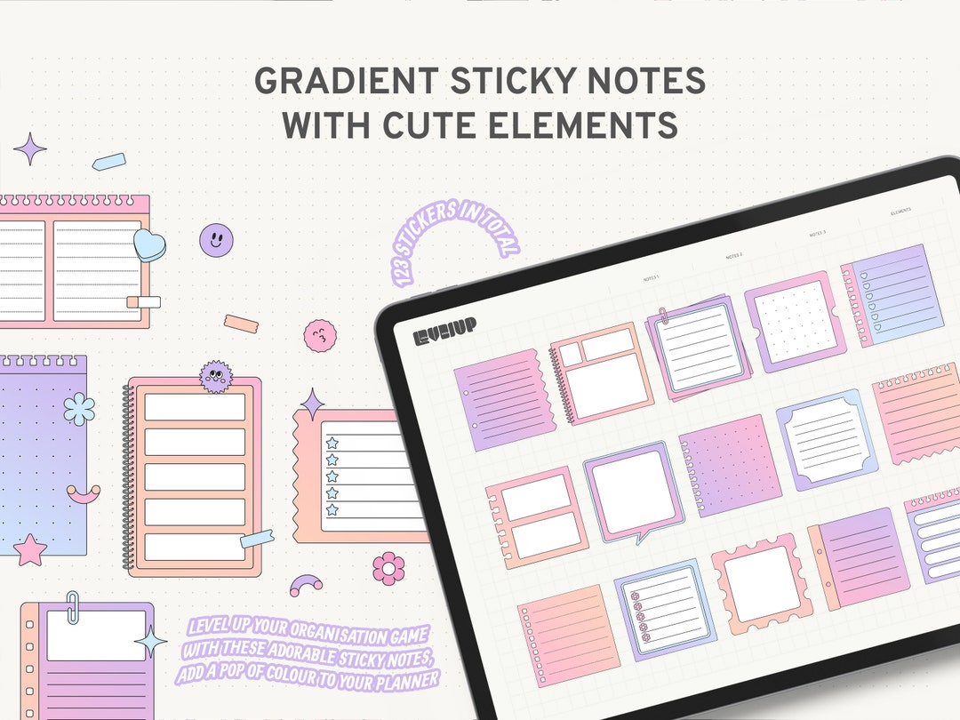 Digital Sticky Notes Cute Gradient Retro Inspired Stickers for ...