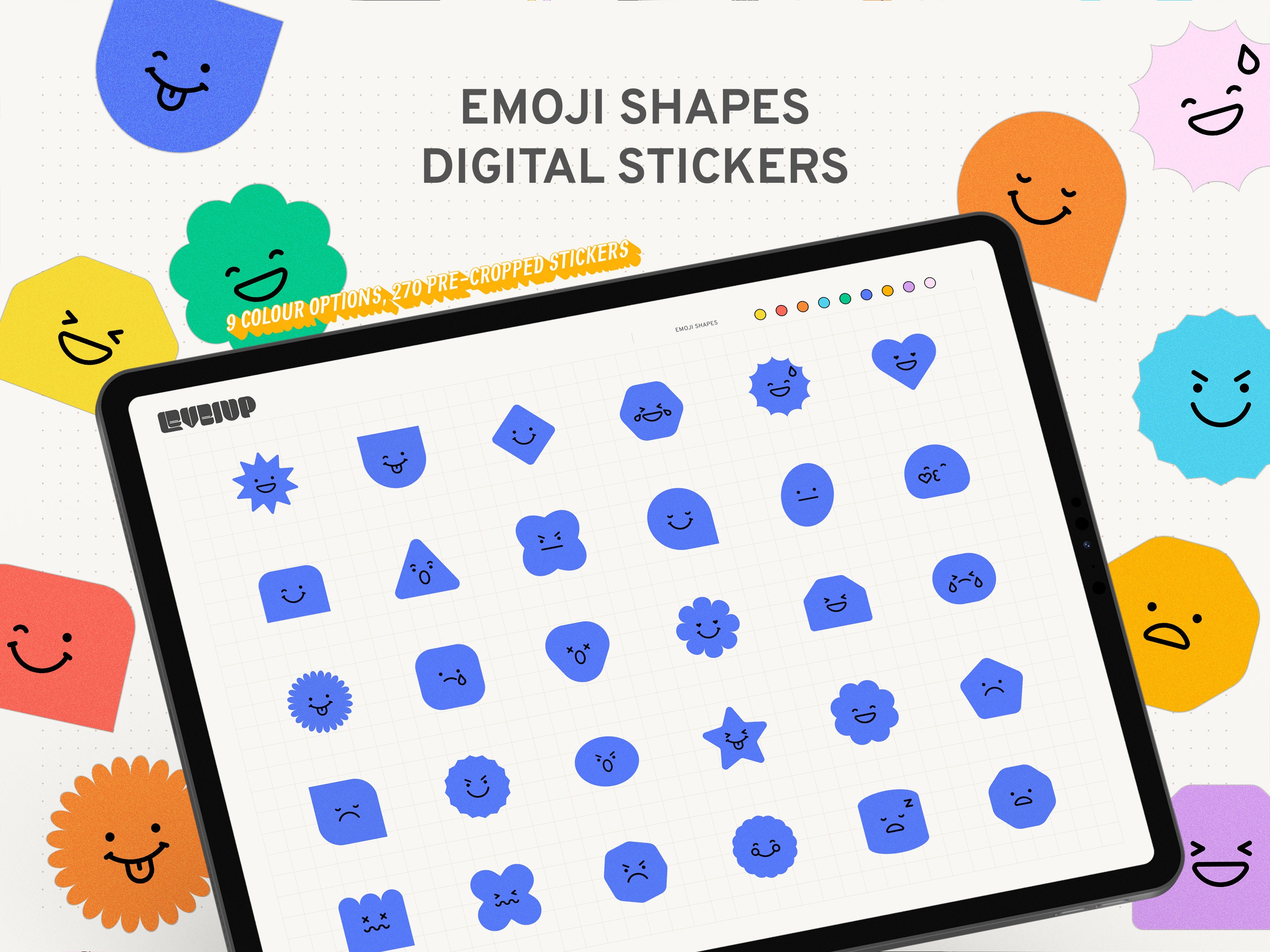 Emoji Shapes Stickers Set 01, Digital Stickers for Goodnotes, Vibrant ...