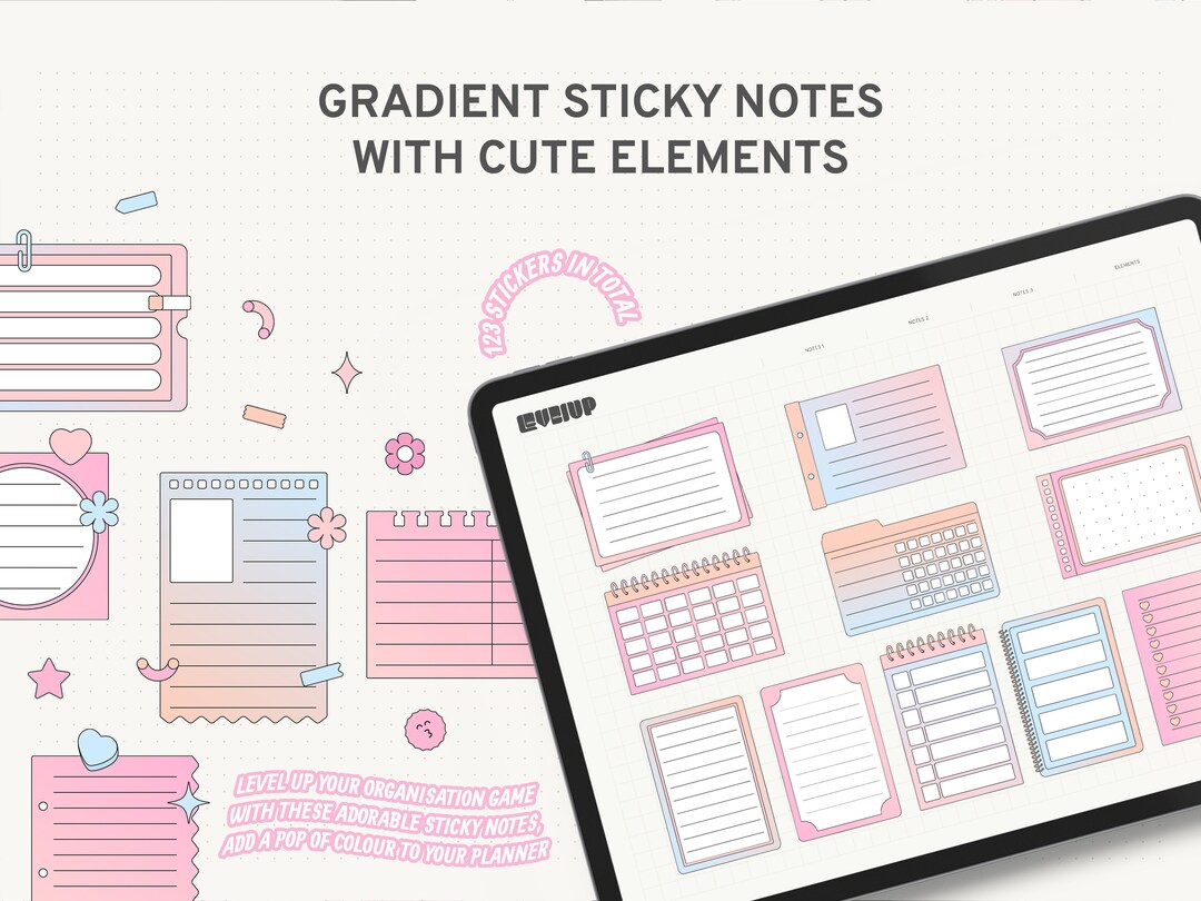 Digital Sticky Notes Retro Inspired Cute Gradient Stickers for ...