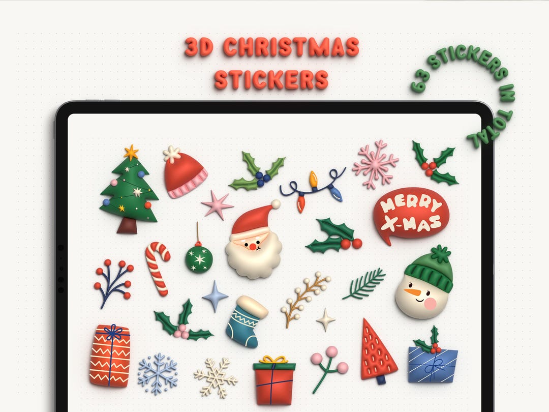 3D Christmas Digital Stickers: Cute Puffy Effect Planner Sticker Book ...