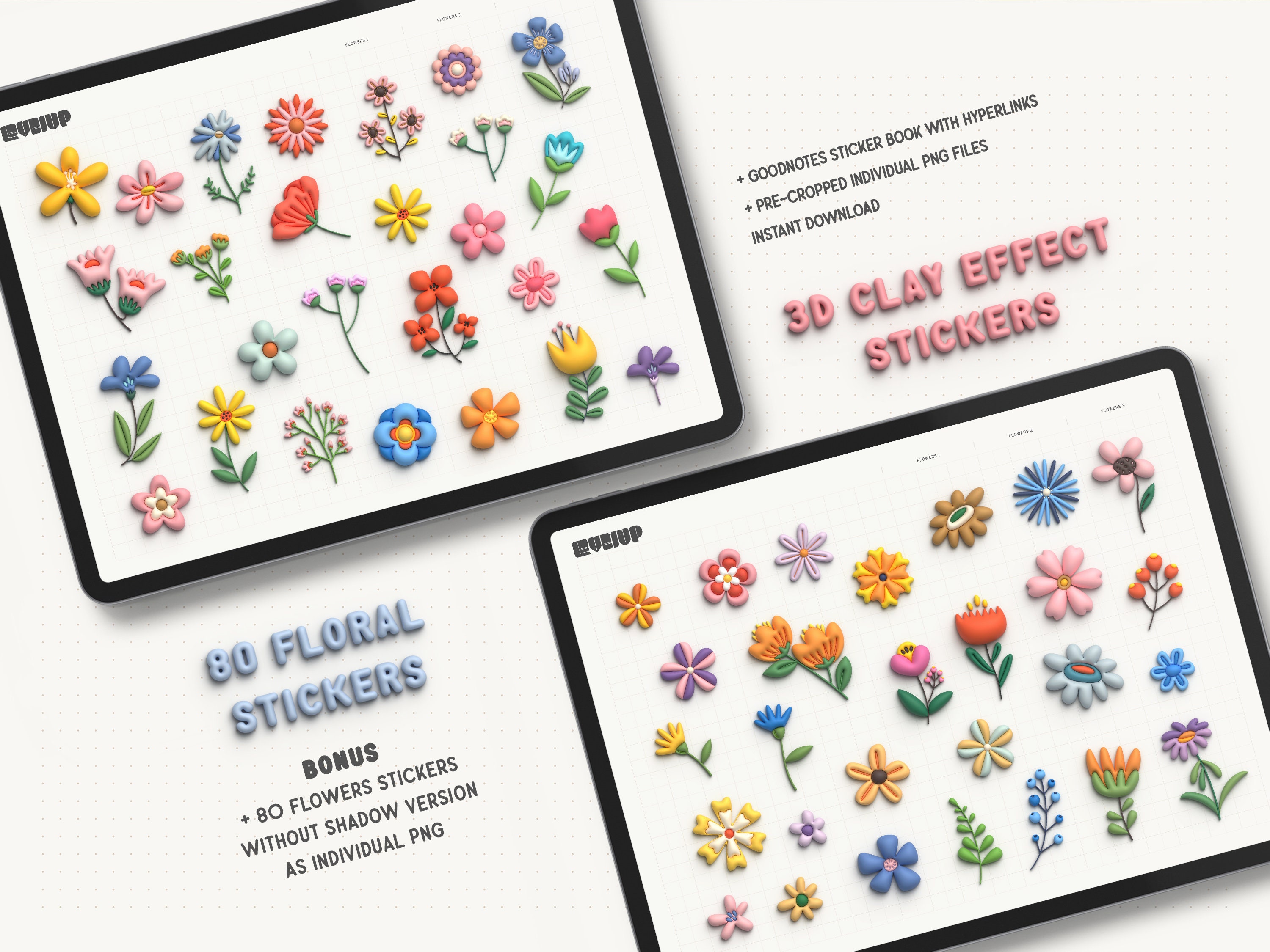 3D Flower Digital Stickers: Cute Puffy Transparent Flower Sticker Book ...