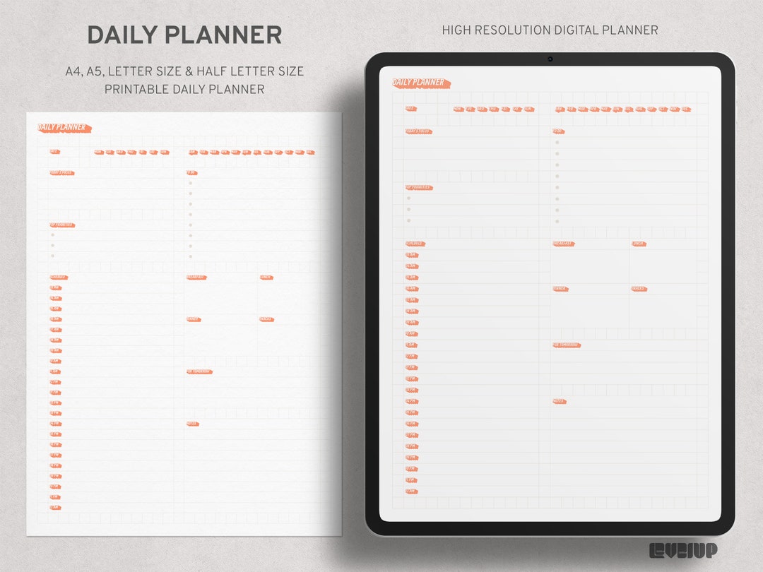 One Page Digital Planner | One Page Printable | Daily Planner | Digital ...