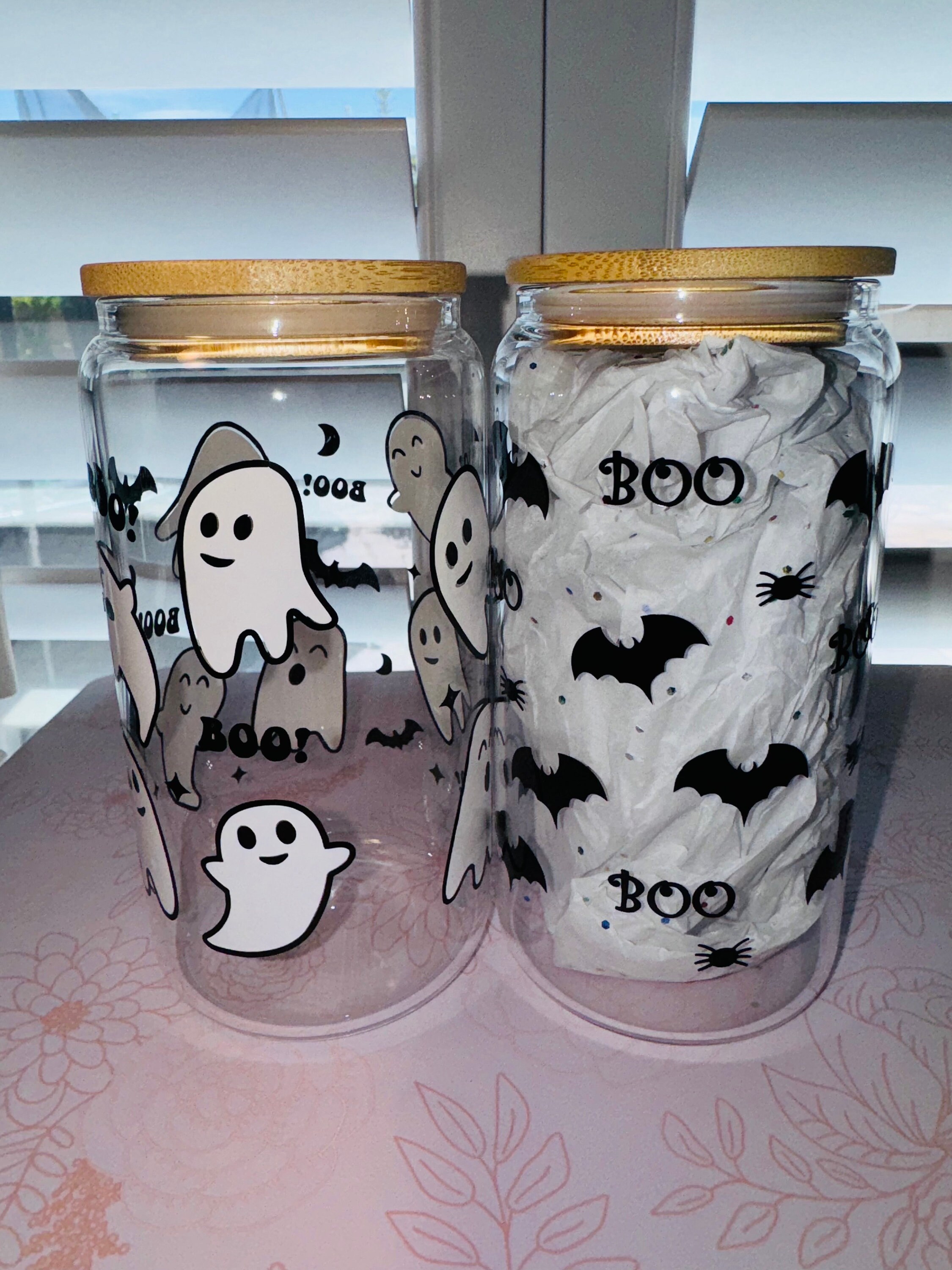 Halloween Glass Cups / 16oz Glass Cup / Glass Cup With Bamboo Lid and ...