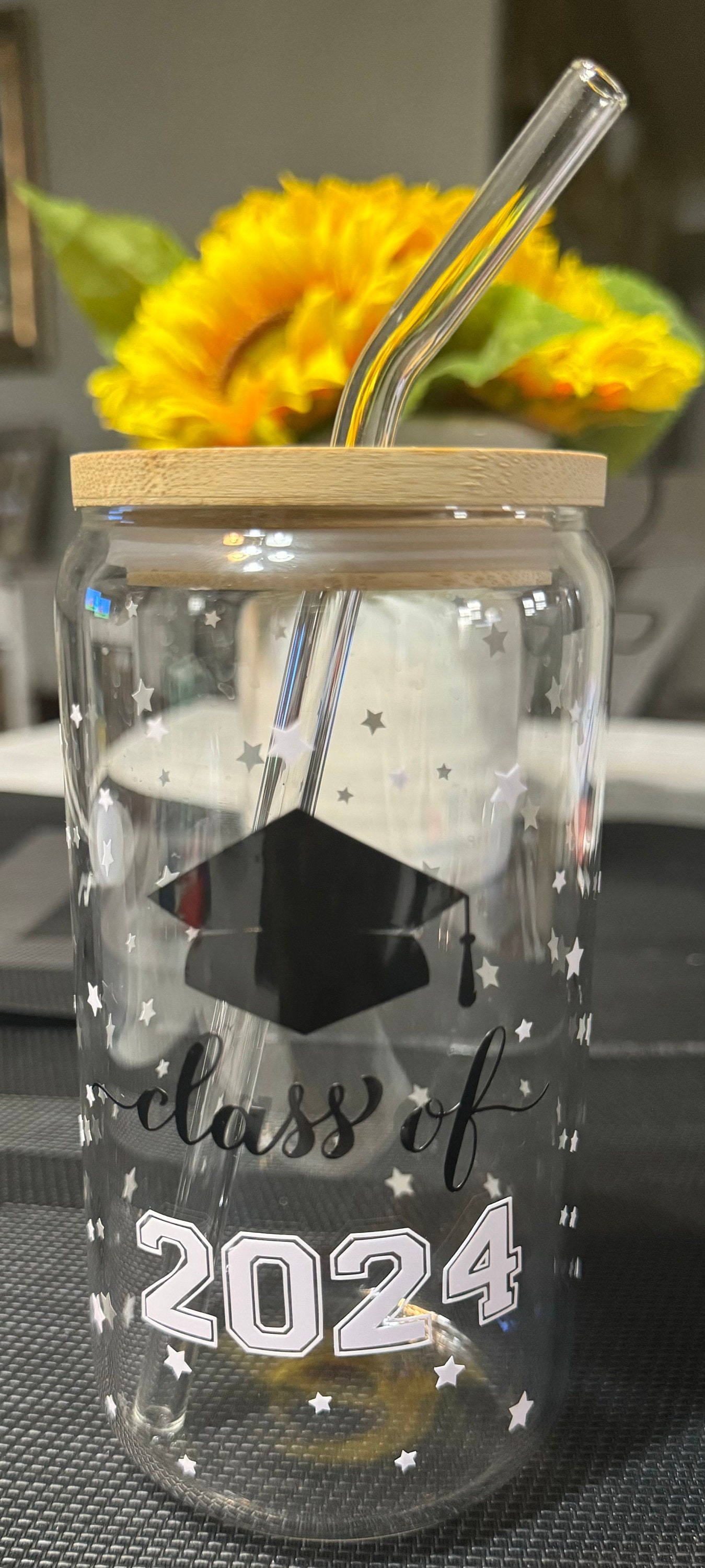 Class of 2024/ Graduation Cup / 16 or 20 Oz / Glass Cup With Bamboo Lid ...
