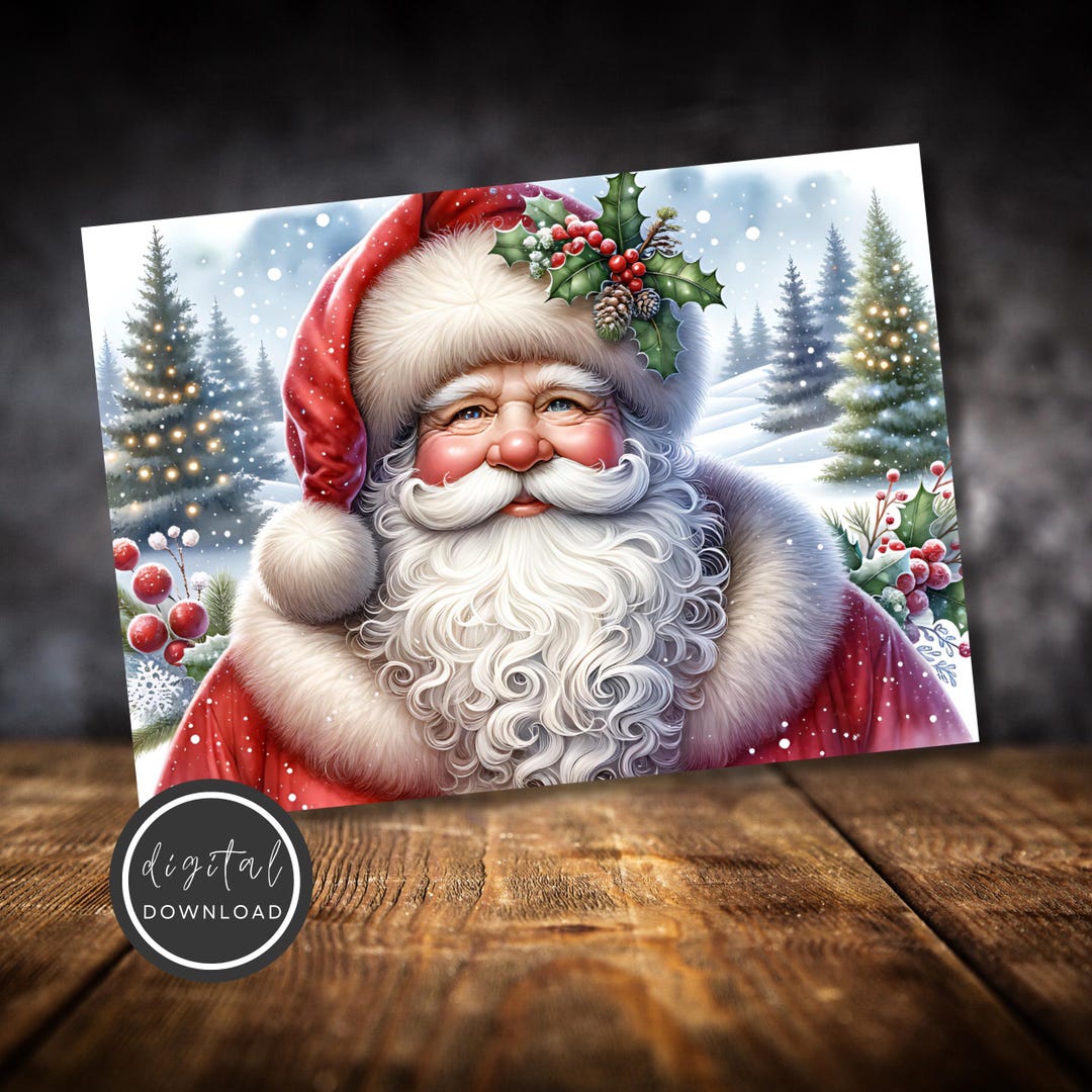 Printable Santa Christmas Card | Classic Holiday Greeting Card Download ...