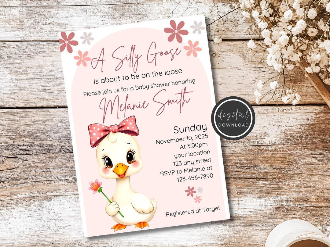 A Silly Goose Baby Shower Invitation - Pink Floral Party Goose Baby ...