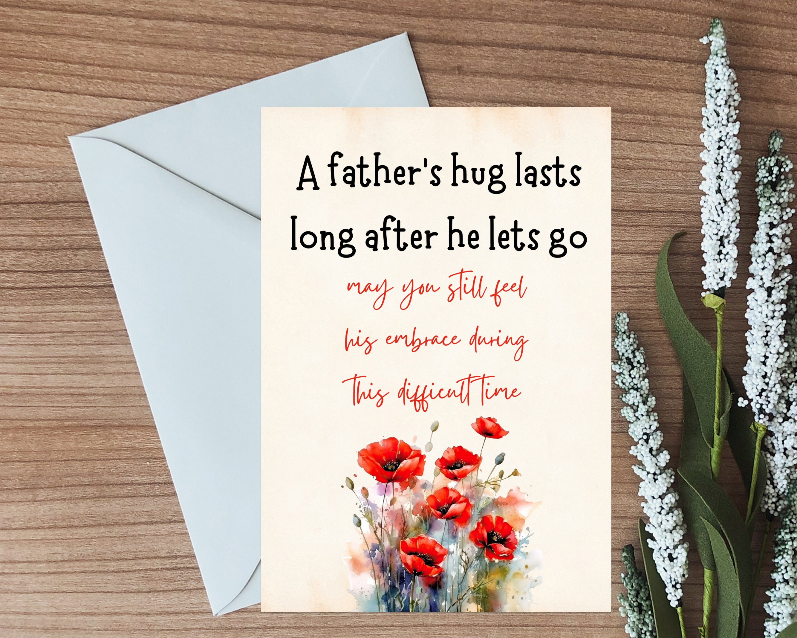 Printable A Father's Hug Bereavement Card Condolence Card for Loss of ...