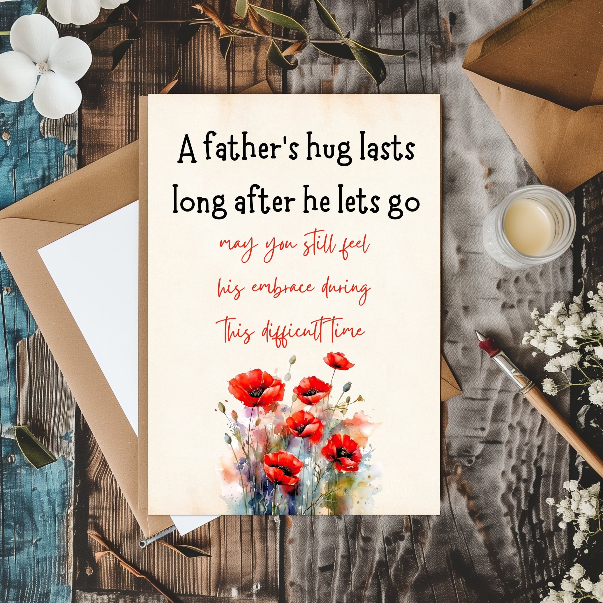 Printable A Father's Hug Bereavement Card Condolence Card for Loss of ...