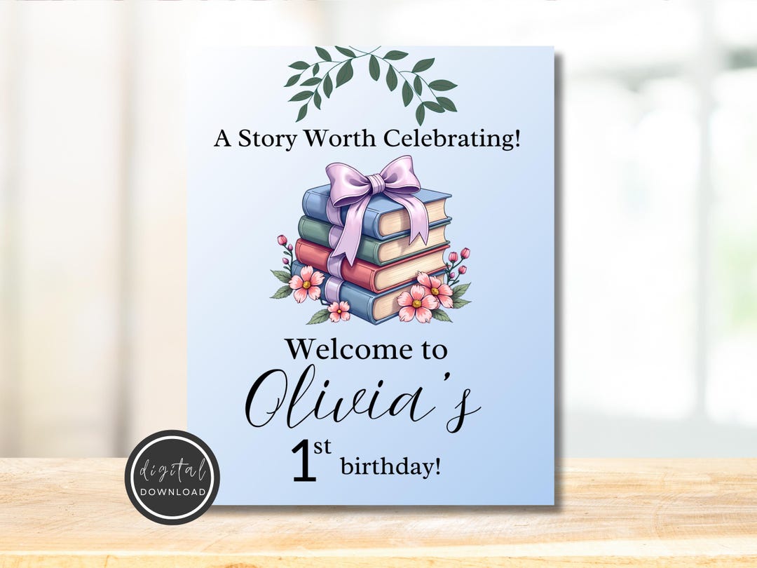 Chapter One for the Books Birthday Party Sign - Personalized First ...