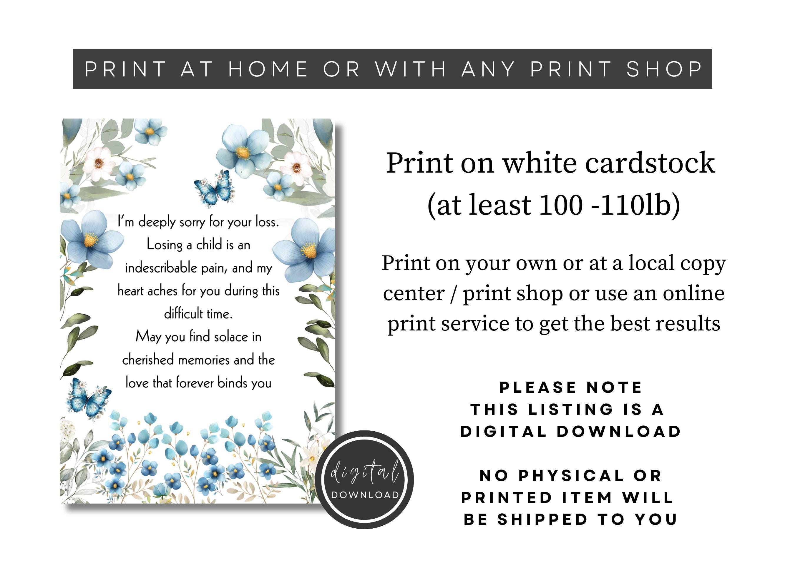 Loss of Child Sympathy Card: Blue Floral Printable (digital Download ...