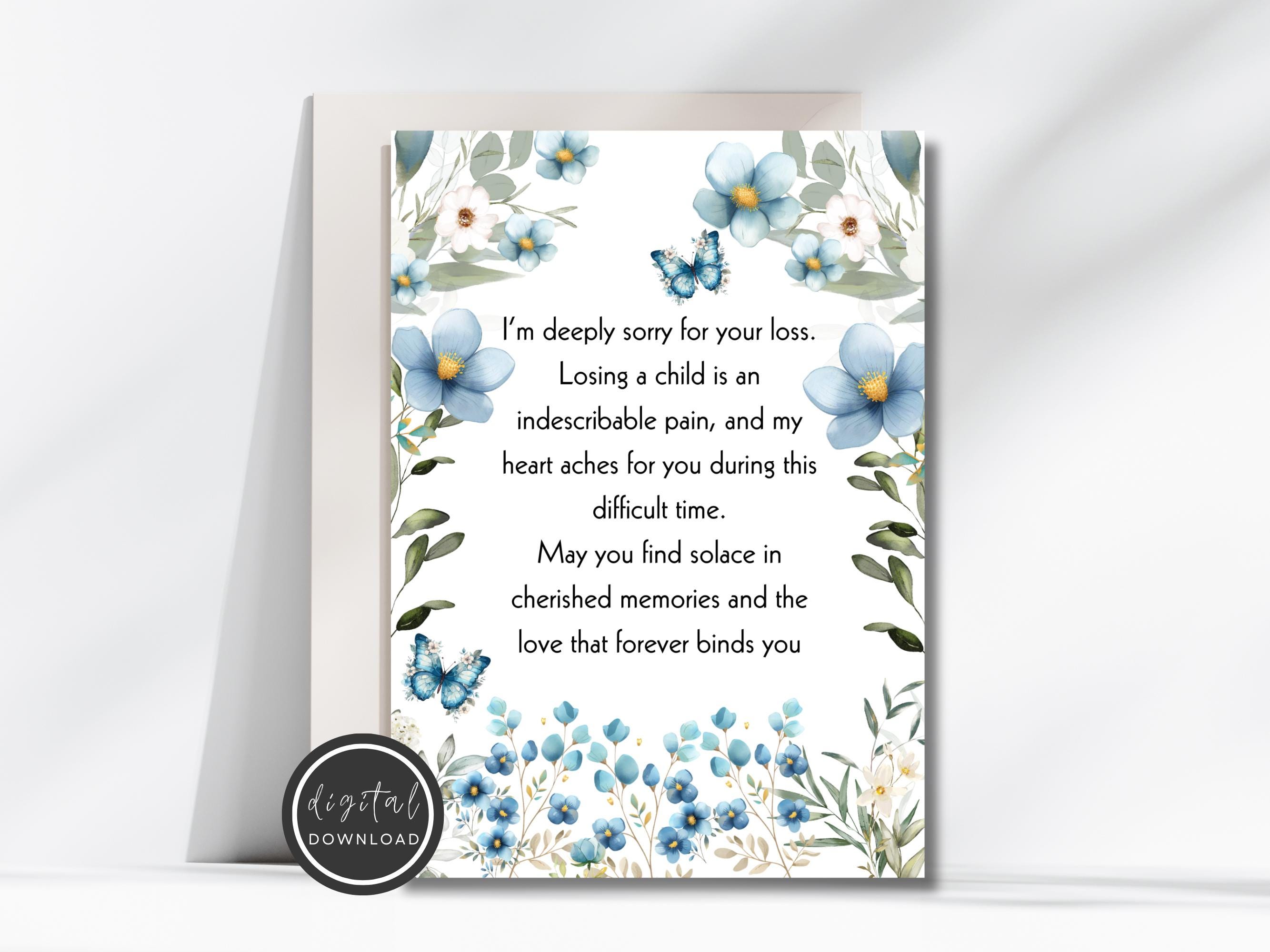 Loss of Child Sympathy Card: Blue Floral Printable (digital Download ...