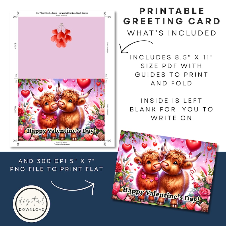 Highland Cow Valentine Printable Card - Etsy