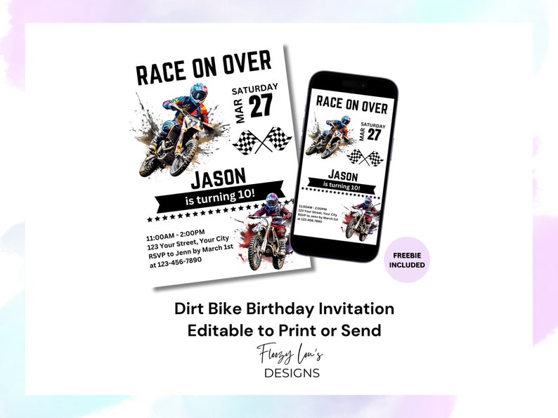 Dirt Bike Birthday Party Invitation Editable Motocross Invite Printable ...