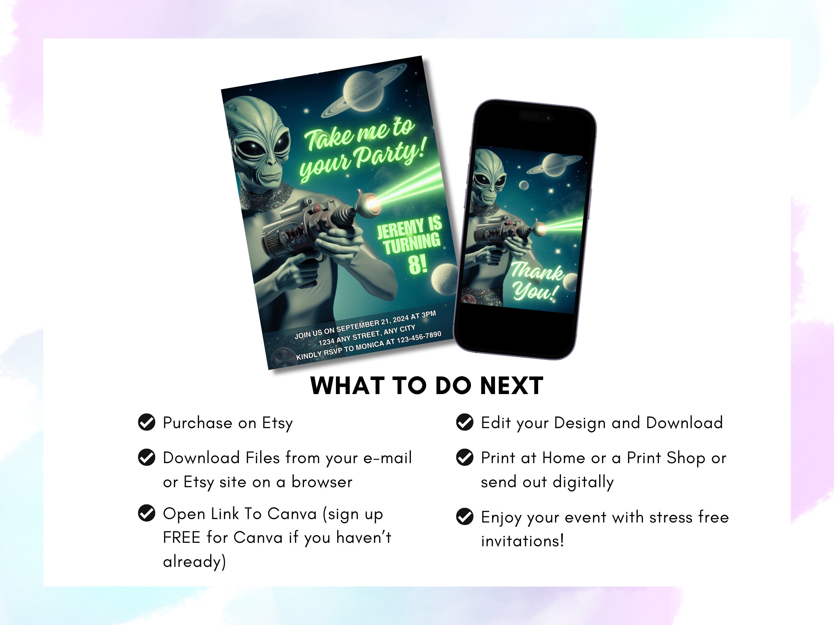 Alien Space Birthday Party Invitation Editable Alien Invite Printable ...