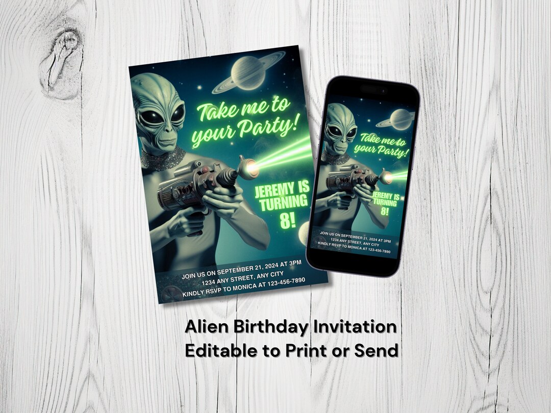 Alien Space Birthday Party Invitation Editable Alien Invite Printable ...