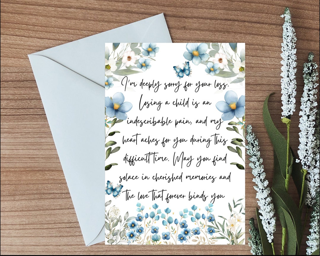 Printable Sympathy Card for Loss of a Child Floral Condolence Card for ...