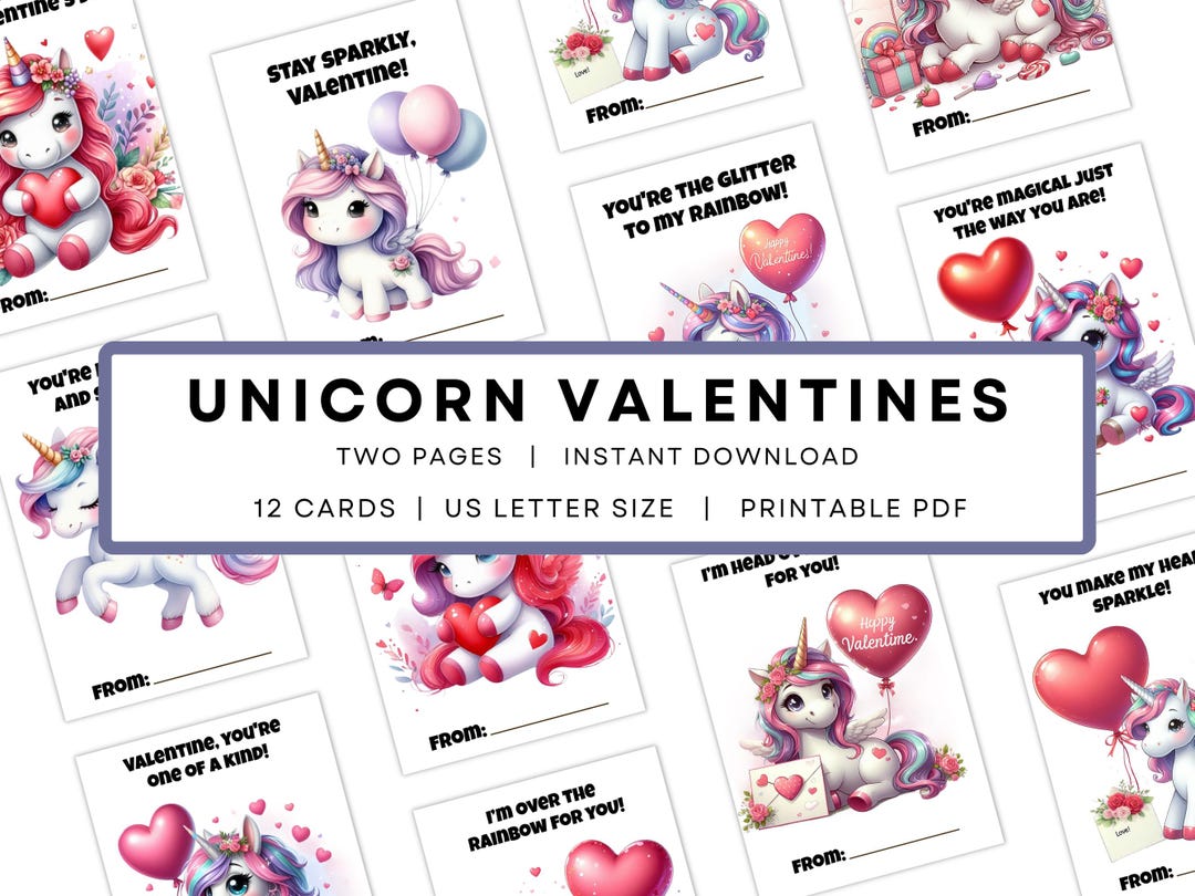 Unicorn Printable Valentine's Day Cards for Kids Printable Classroom ...