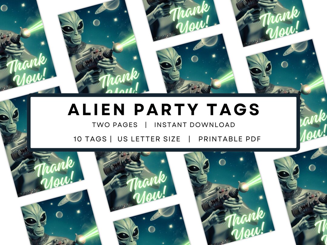 Alien Space Birthday Party Tags to Print - Instant Download Alien Party ...