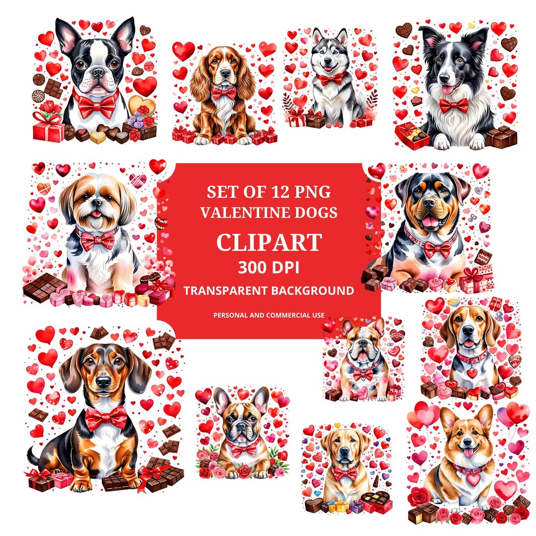 Valentine Love Dogs Clipart for Sublimation, Digital Designs, Instant ...
