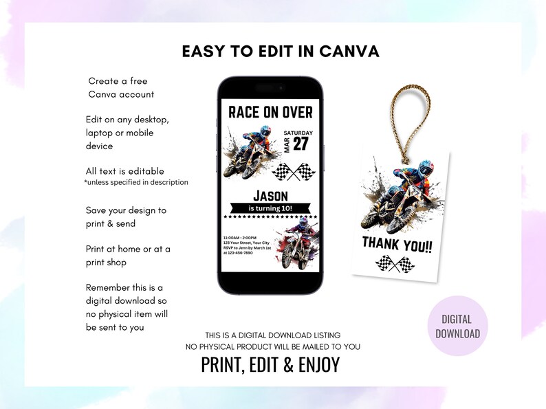 Dirt Bike Birthday Party Invitation Editable Motocross Invite Printable ...