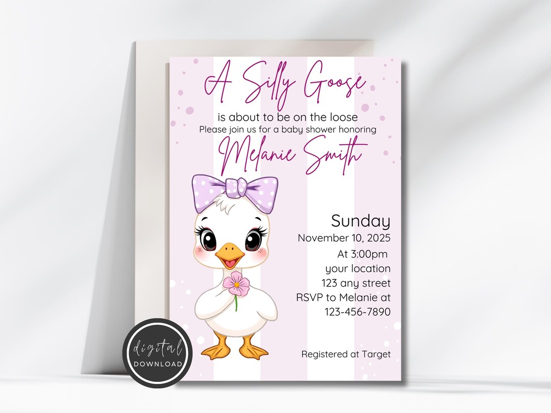 A Silly Goose Baby Shower Invitation Purple Goose Baby Shower Mobile ...