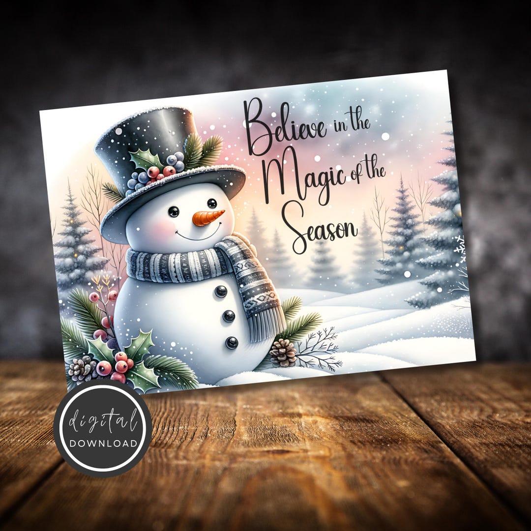Printable Snowman Christmas Card | Classic Holiday Greeting | DIY ...