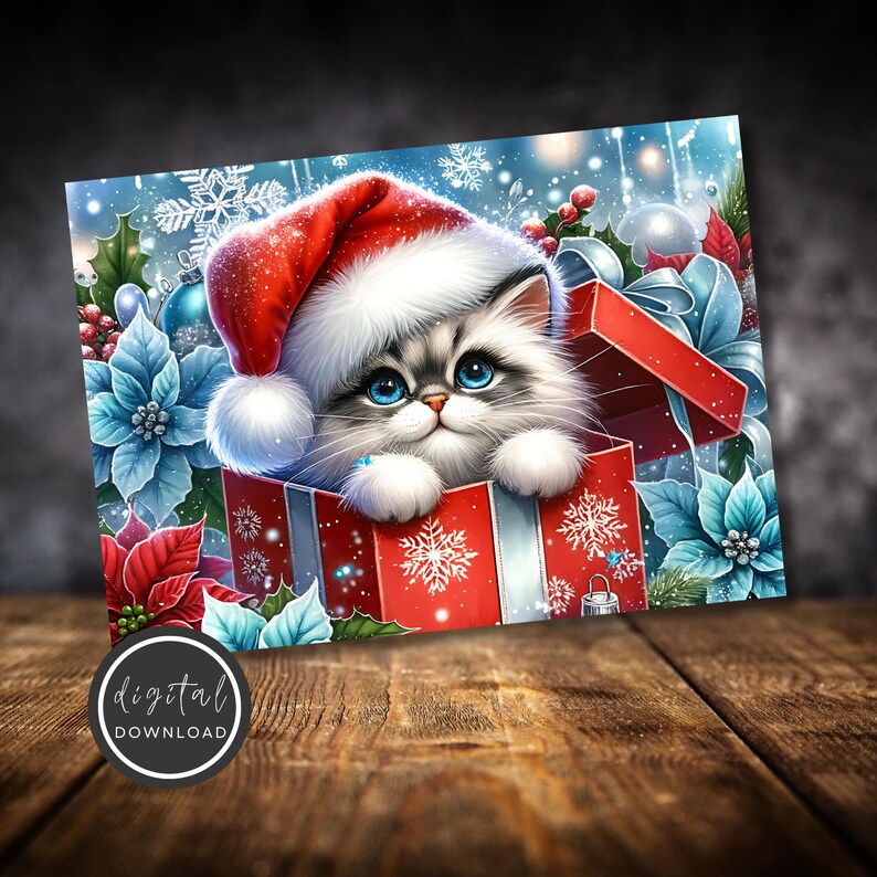Printable Cat Christmas Card | Cute Pet Holiday Greeting | DIY Digital ...