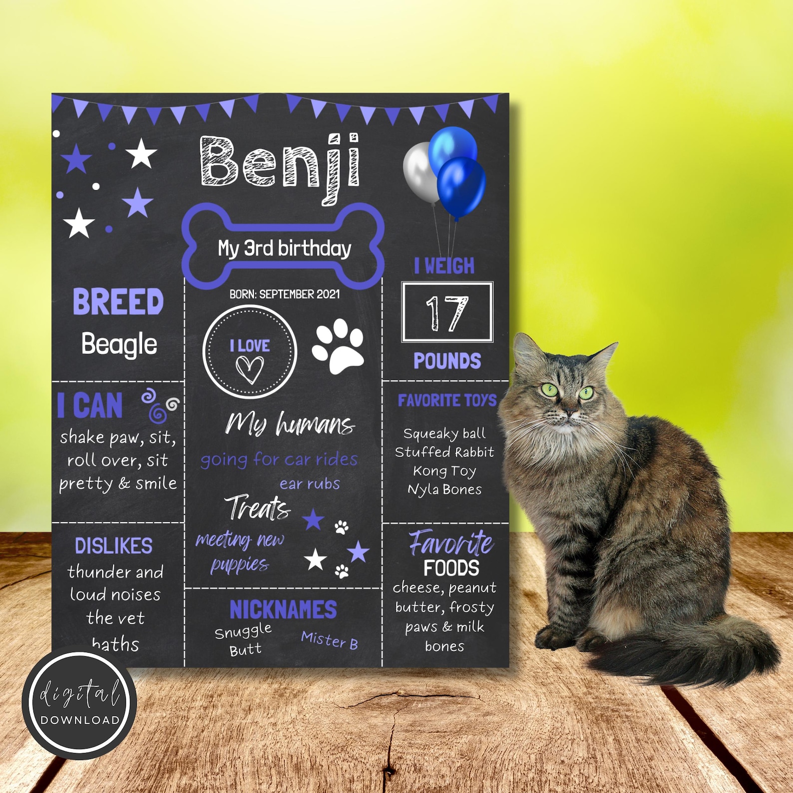 Printable Dog Birthday Milestone Board: Customizable Photo Prop ...