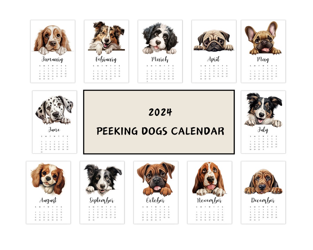 2024 Dog Calendar Mini Desk Calendar Printable Monthly Planner Gift for ...