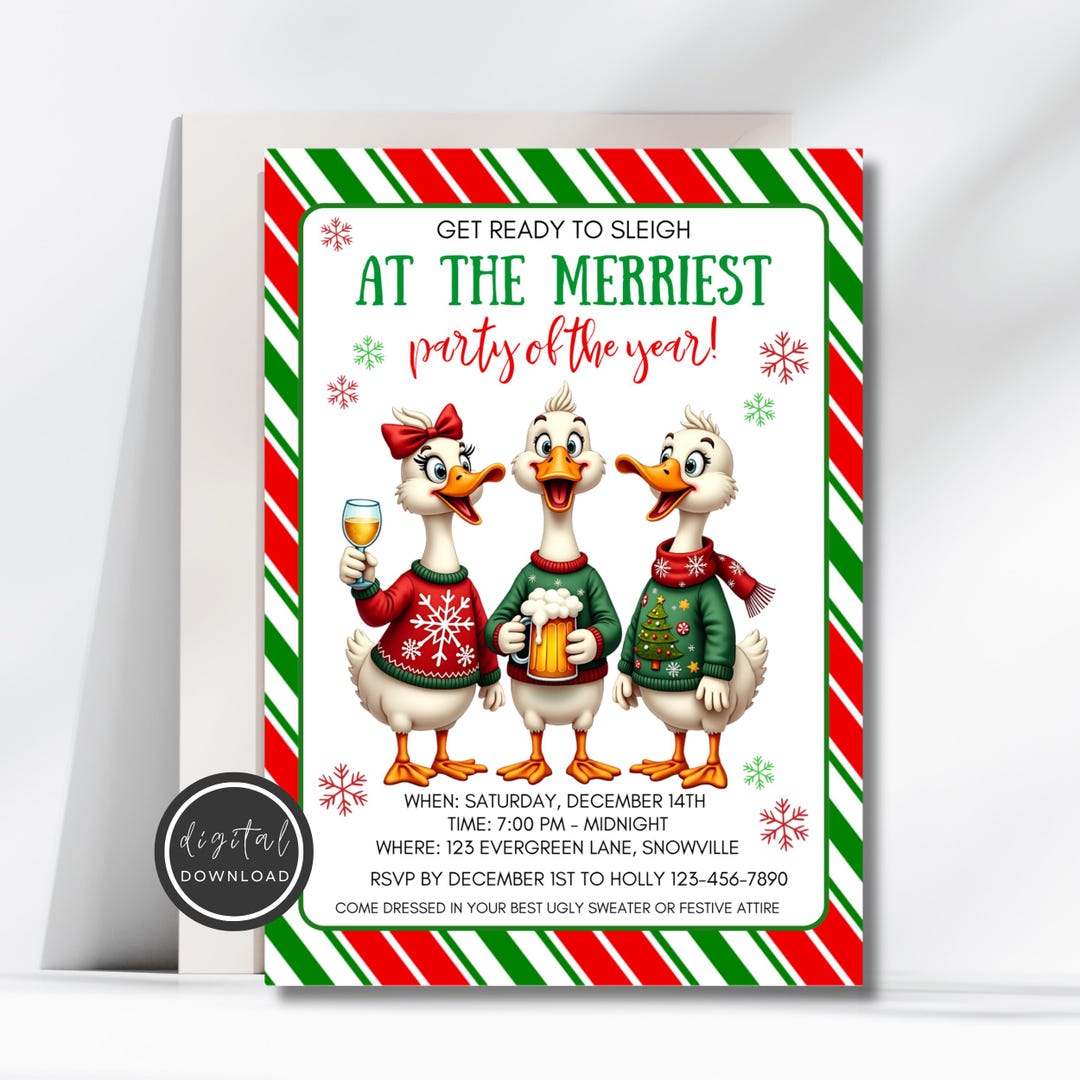 Christmas Party Invitation | Funny Goose Holiday Invite | Boozy Adult ...