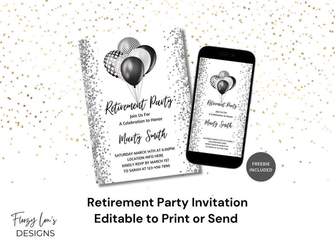 Retirement Celebration Party Invitation Black & White Retirement Party ...