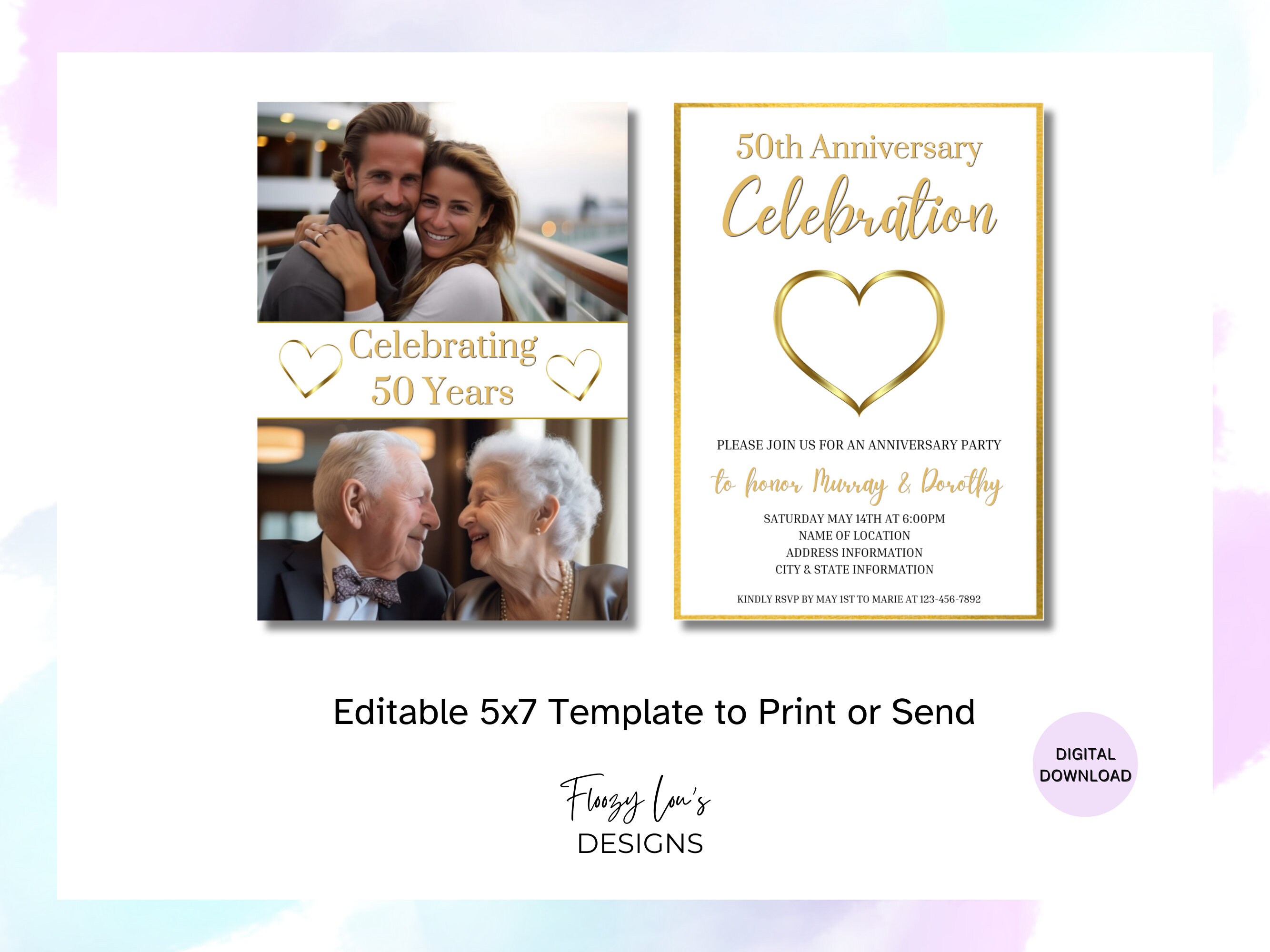 Editable 50th Wedding Anniversary Invite, Printable Golden Wedding ...