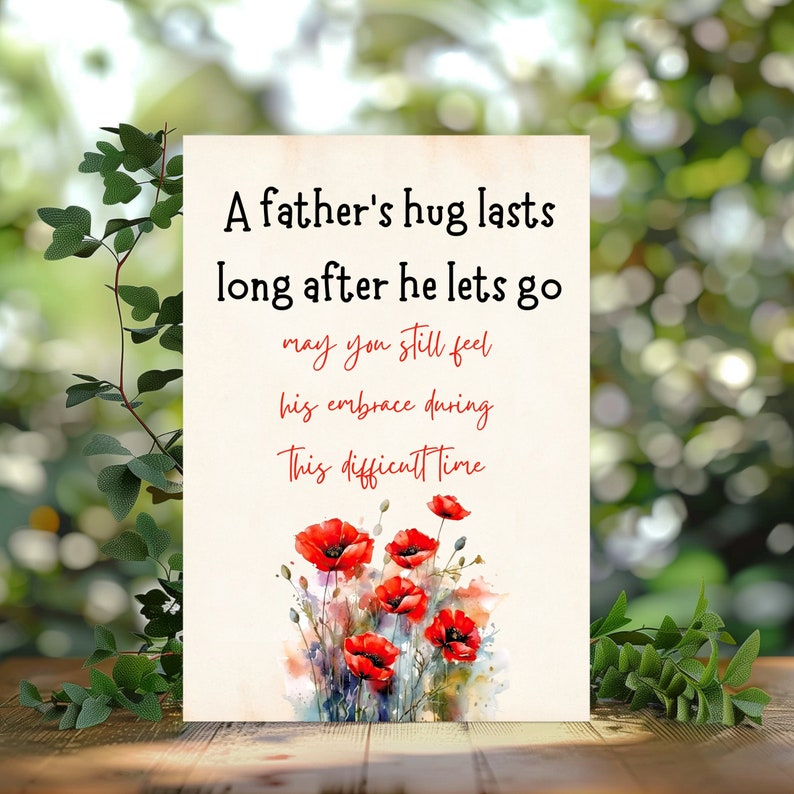 Printable A Father's Hug Bereavement Card - Condolence Card for Loss of ...