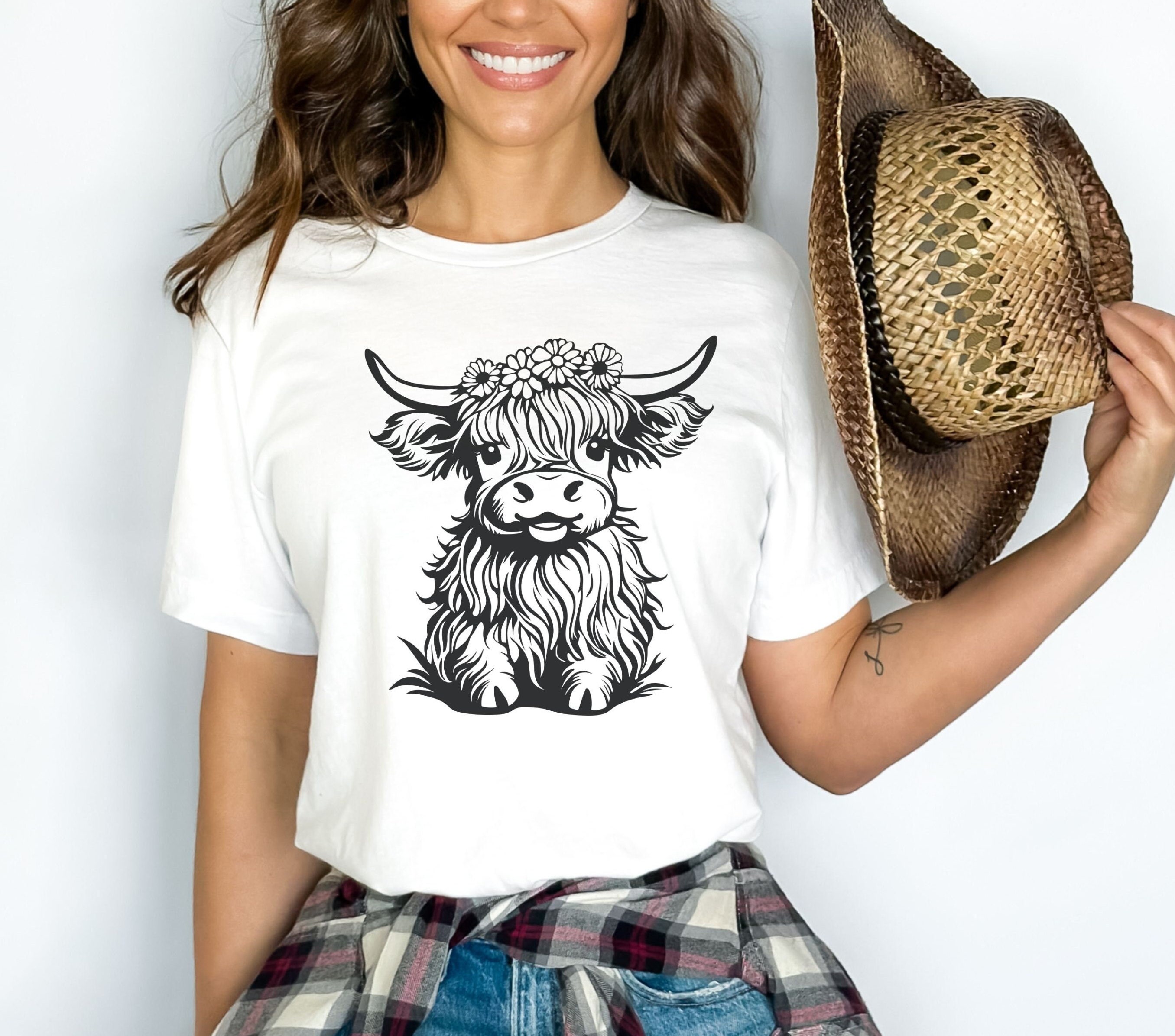 Cute Highland Cow Tshirt, Floral Highland Cow Shirt, Baby Highland Cow ...