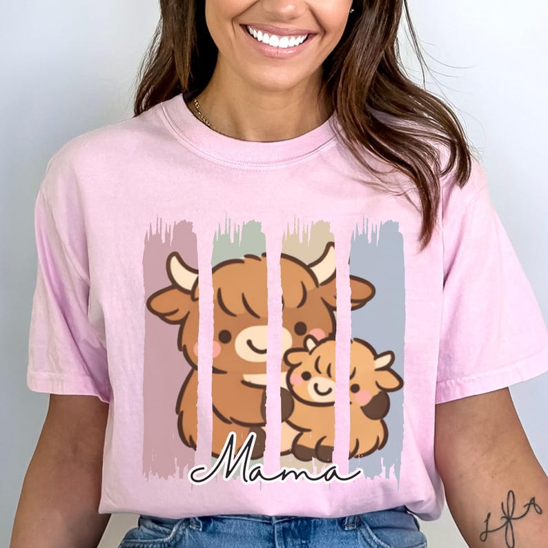 Mama Highland Cow Comfort Colors Shirt | Motherhood Graphic Tee - Etsy UK