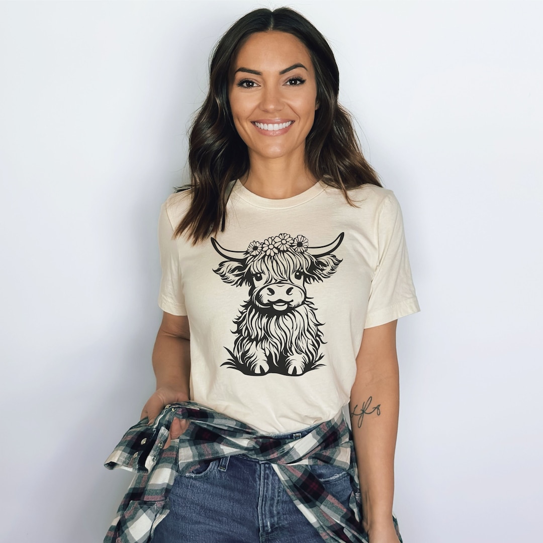 Cute Highland Cow Tshirt, Floral Highland Cow Shirt, Baby Highland Cow ...