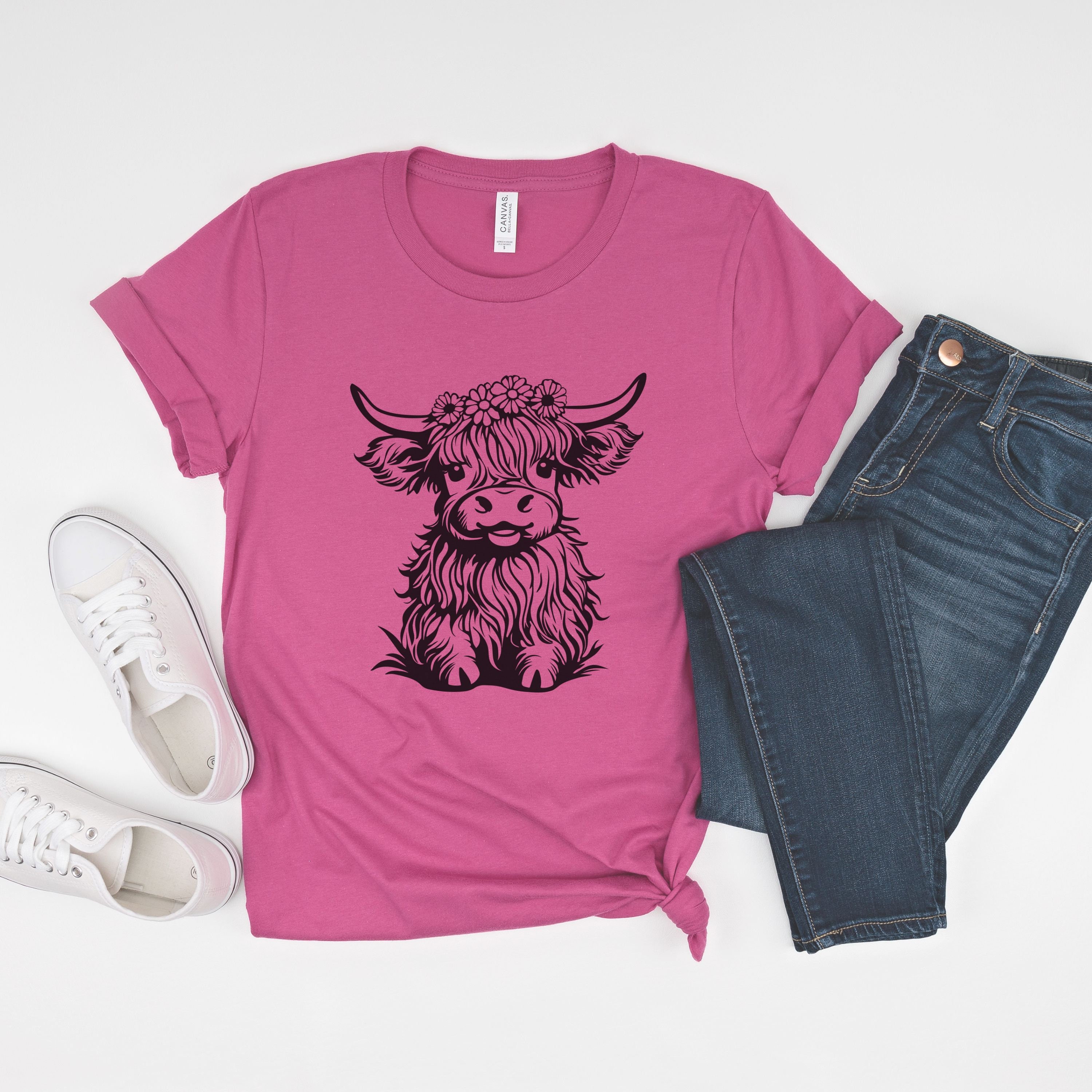 Cute Highland Cow Tshirt, Floral Highland Cow Shirt, Baby Highland Cow ...