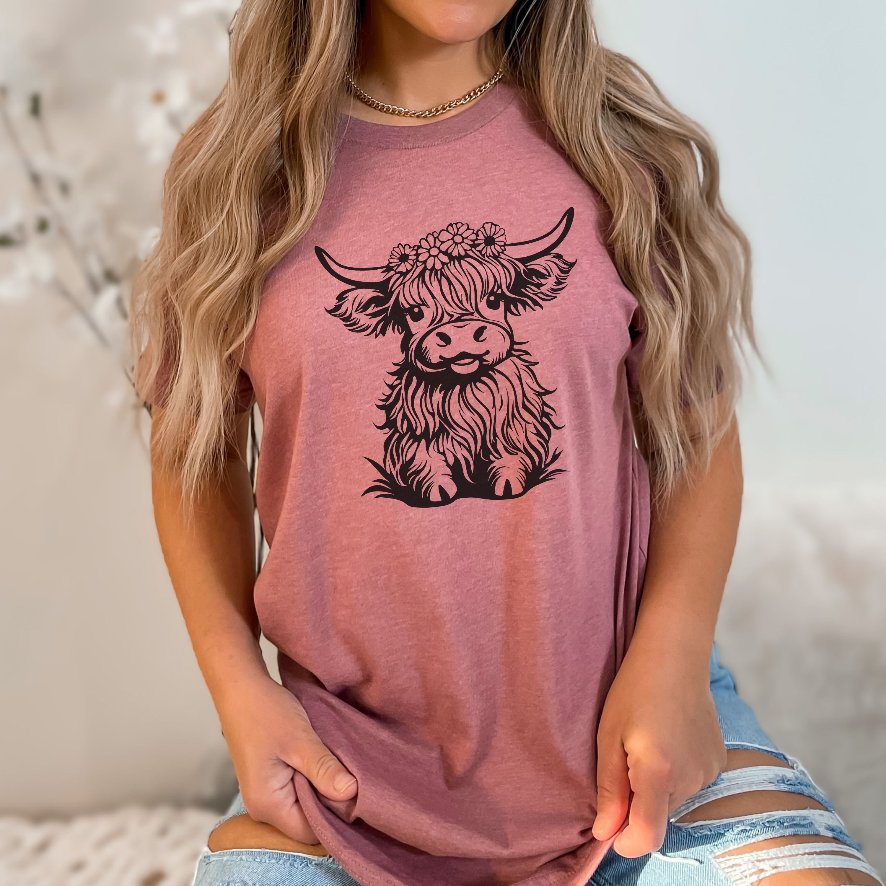 Cute Highland Cow Tshirt, Floral Highland Cow Shirt, Baby Highland Cow Shirt, Cow Shirts for ...