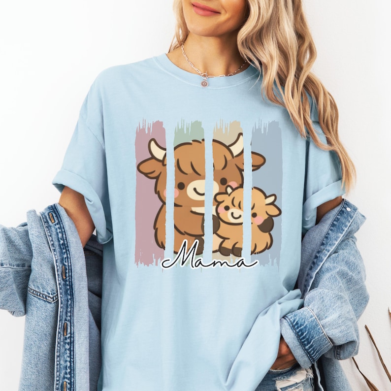 Mama Highland Cow Comfort Colors Shirt | Motherhood Graphic Tee - Etsy UK