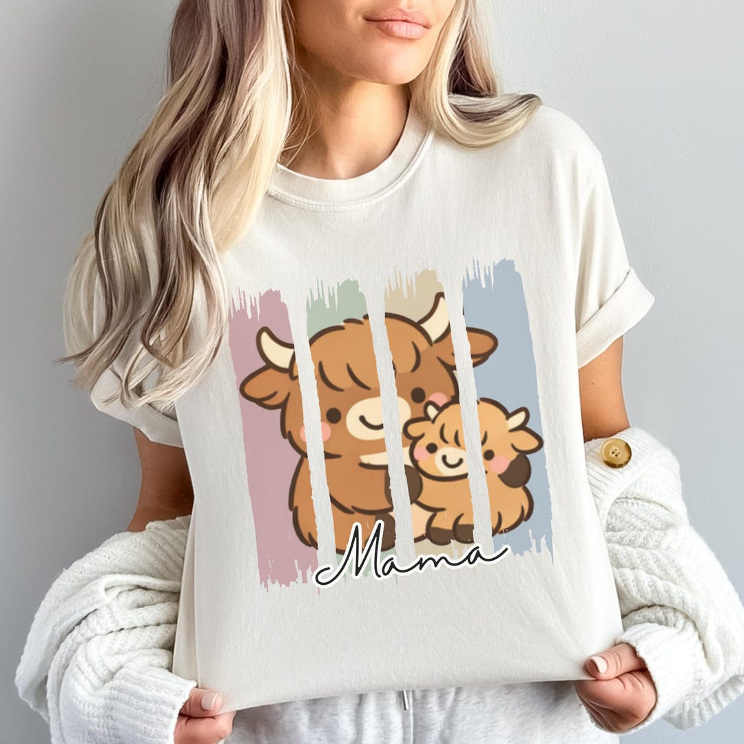 Mama Highland Cow Comfort Colors Shirt | Motherhood Graphic Tee - Etsy UK