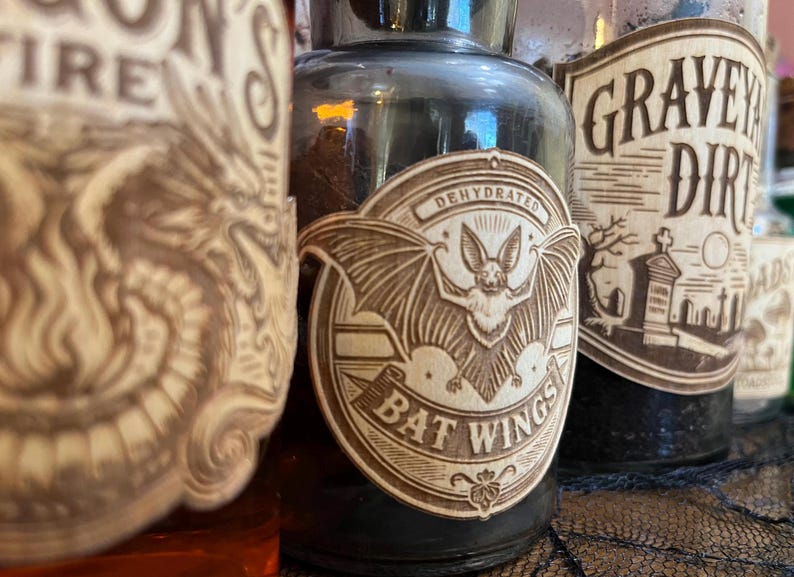Halloween Apothecary Style Bottle Labels, Wooden Sticker, Spooky ...