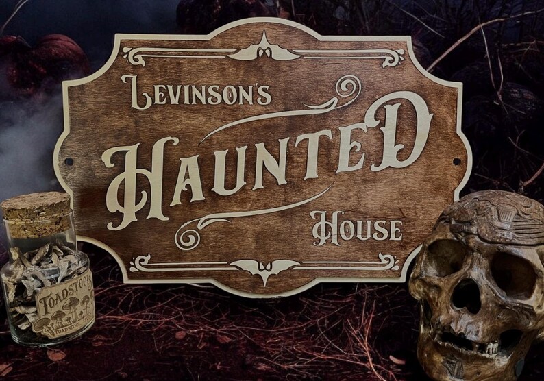 Custom Personalized Haunted House Sign, Halloween Decor, Wood Inlay - Etsy