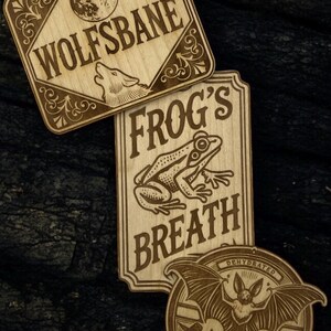 Halloween Apothecary Style Bottle Labels, Wooden Sticker, Spooky ...