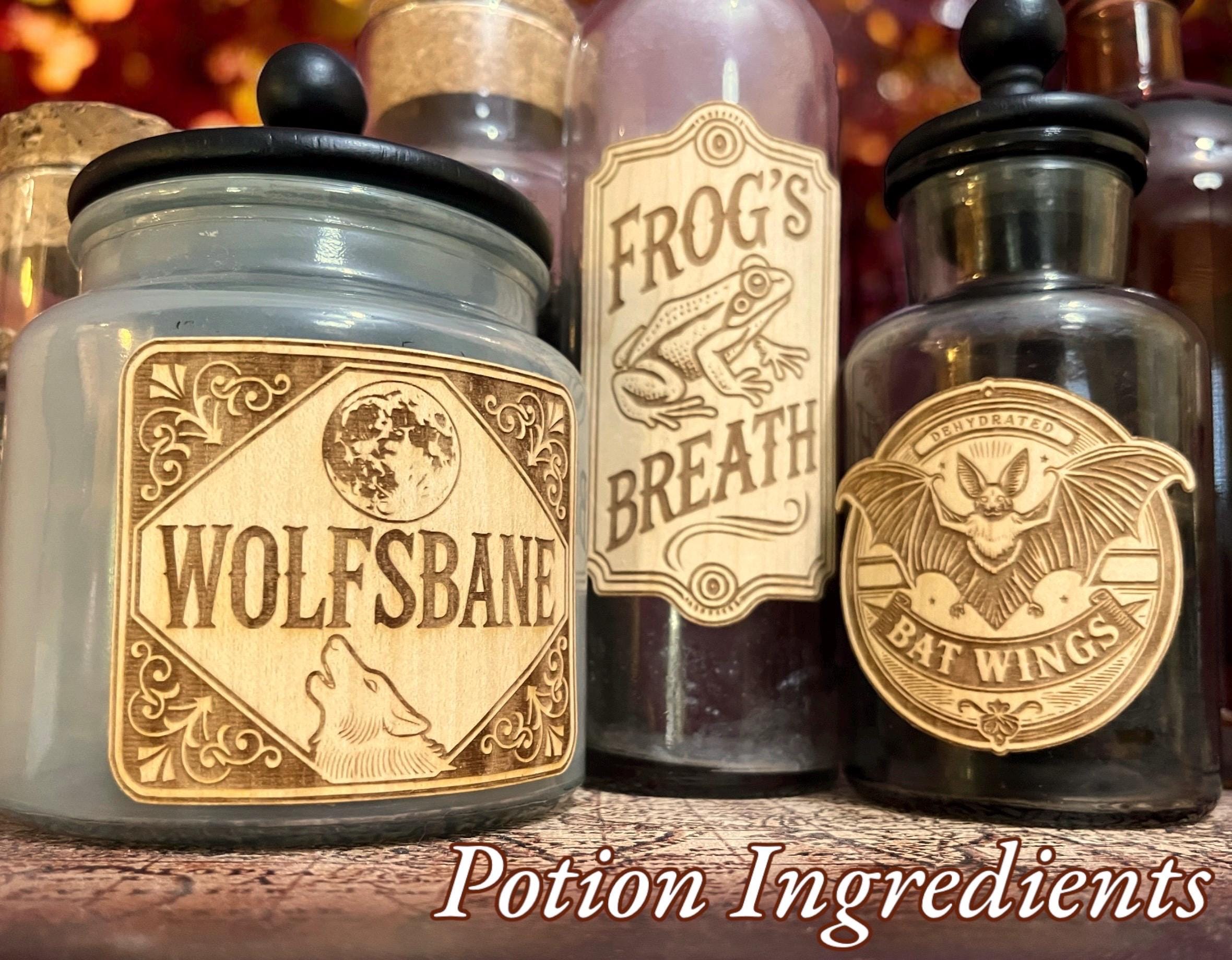 Halloween Apothecary Style Bottle Labels, Wooden Sticker, Spooky ...