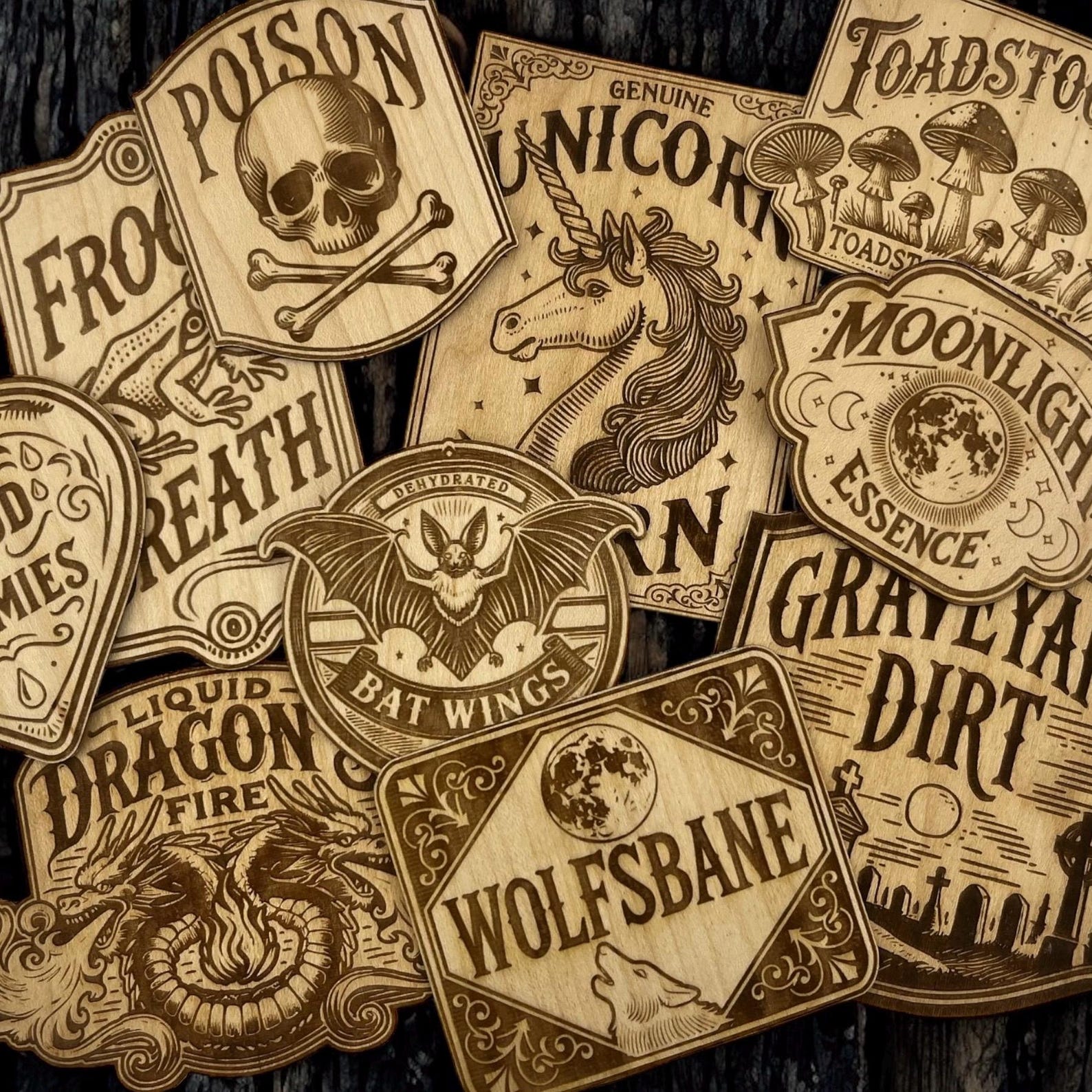 Halloween Apothecary Style Bottle Labels, Wooden Sticker, Spooky ...