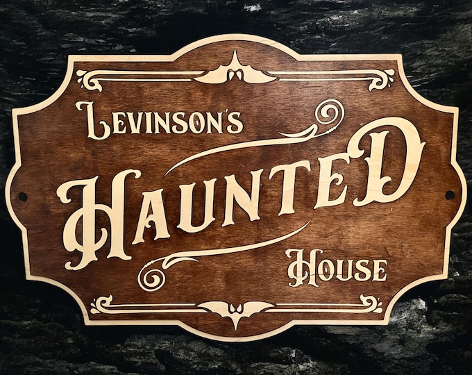 Custom Personalized Haunted House Sign, Halloween Decor, Wood Inlay - Etsy